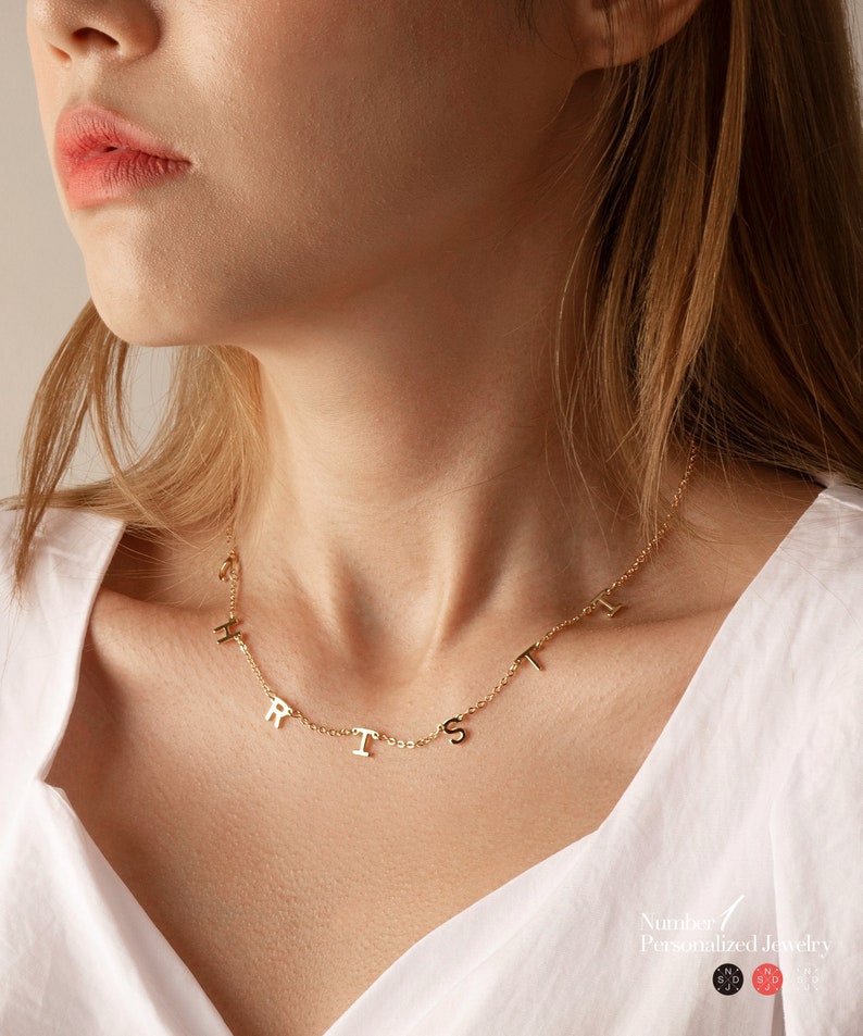 Initials Necklace Name Necklace for Women Custom Letter - Etsy