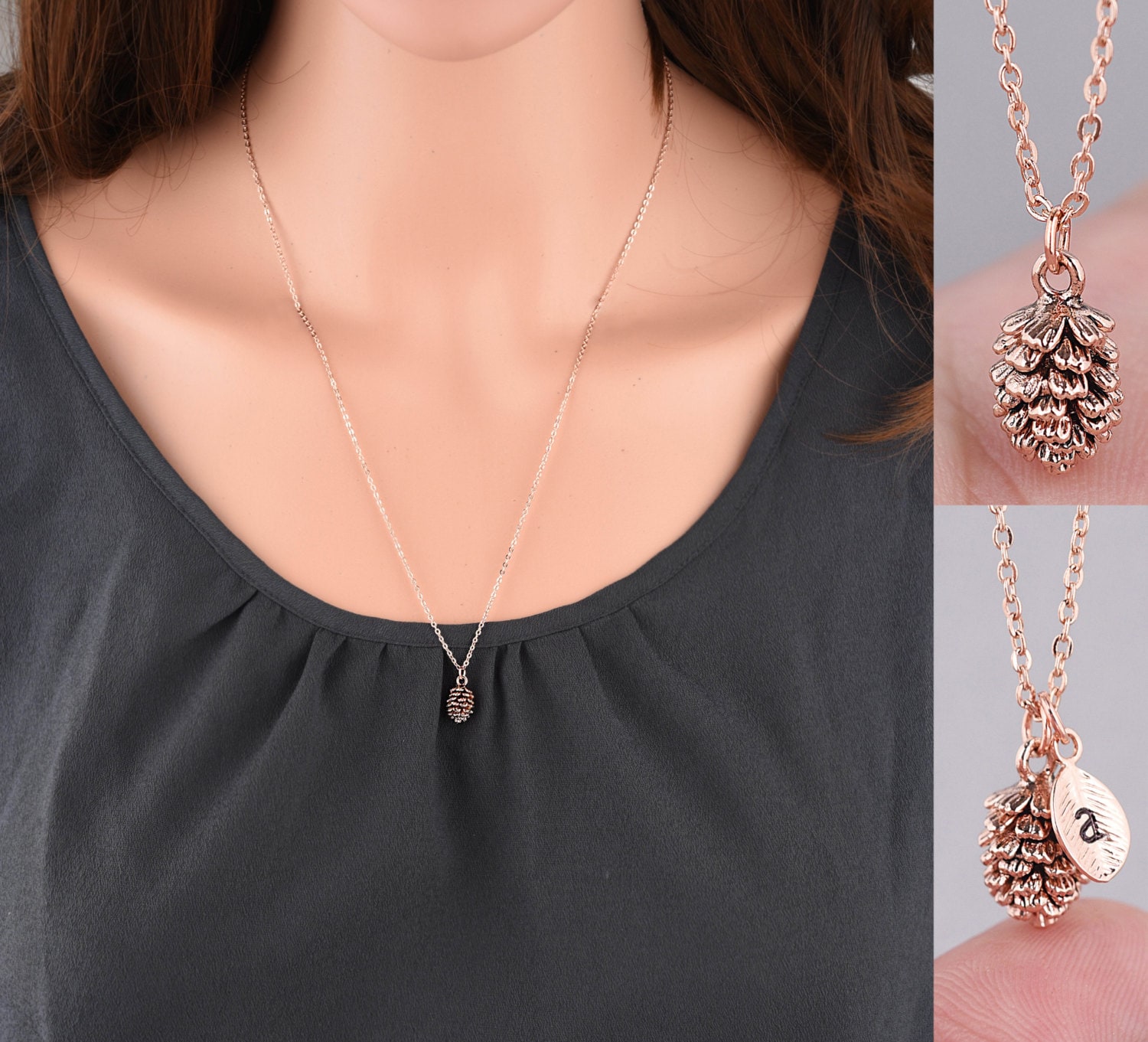 Pine cone necklacewoodland necklaceforest necklacerose gold | Etsy