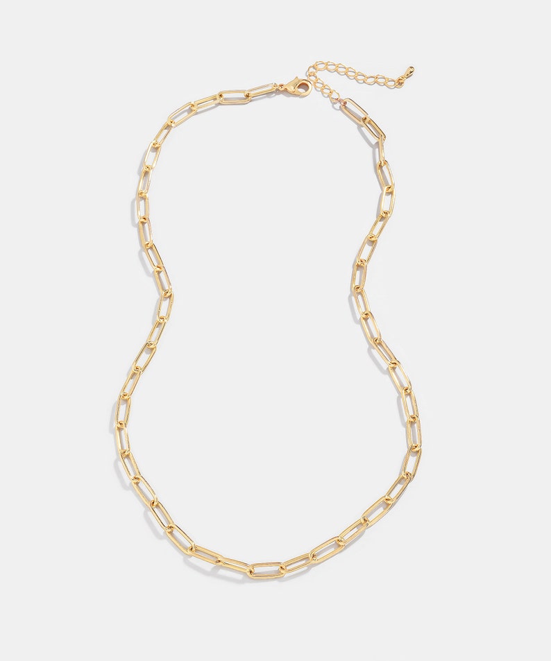 Gold Elongated Rectangle Chain Necklace Rectangle Link Chain - Etsy