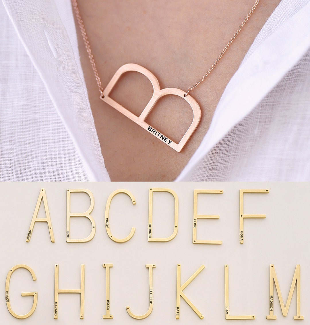 Custom Monogram Necklace Custom Initial Necklace Personalized Etsy
