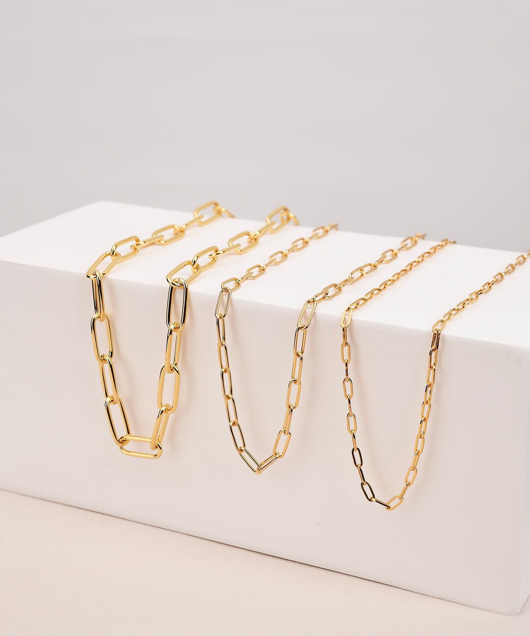 Gold Elongated Rectangle Chain Necklace, Rectangle Link Chain Necklace ...