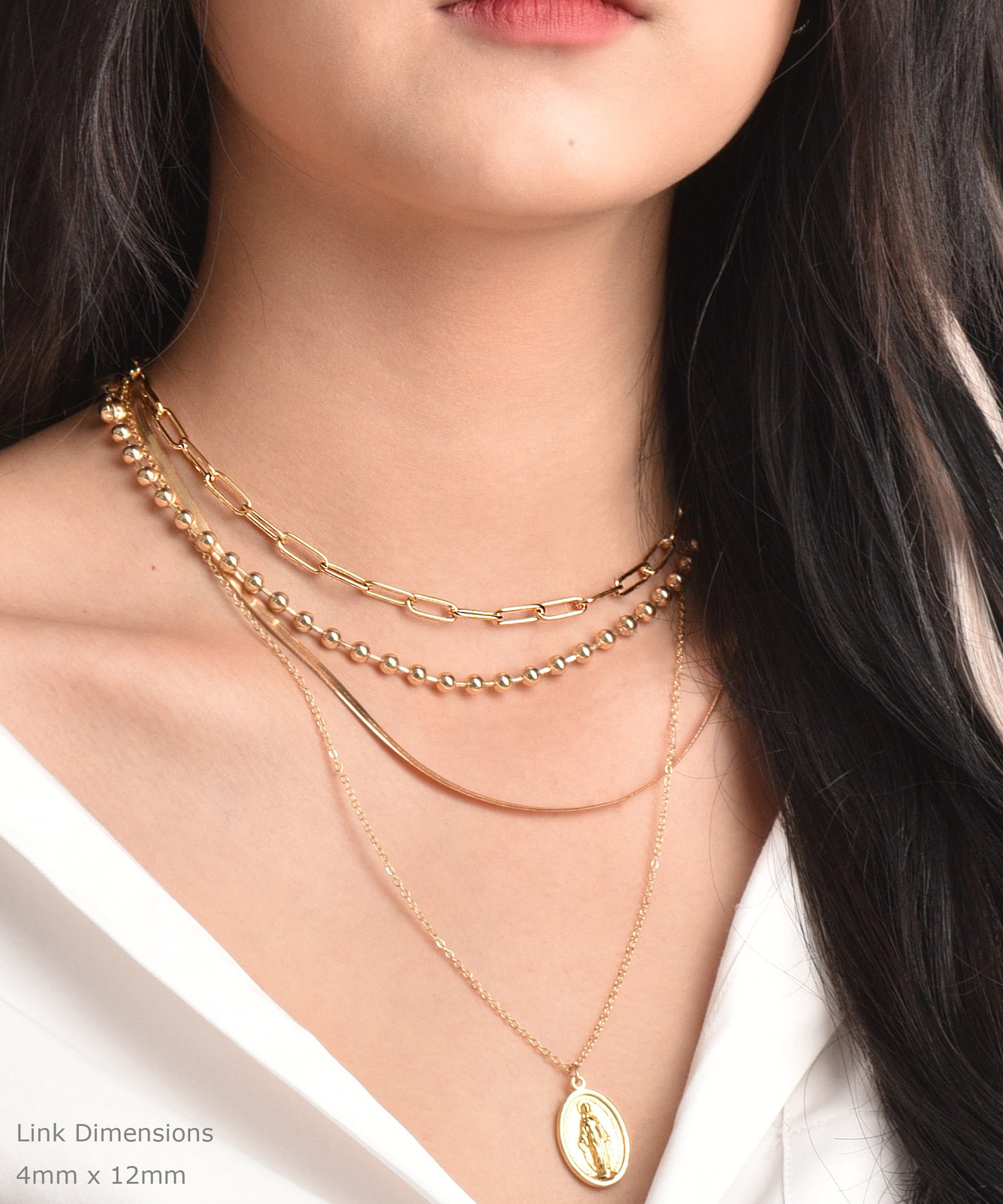 Gold Elongated Rectangle Chain Necklace Rectangle Link Chain | Etsy