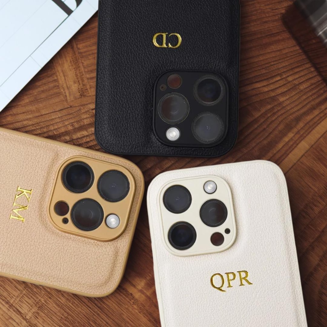 Custom Gold Initials Vegan Leather Phone Case, Personalized Initial ...