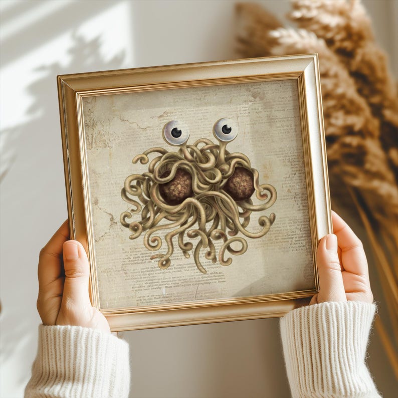 Flying Spaghetti Monster | FSM Vintage Wall Art Print, Pastafarian ...
