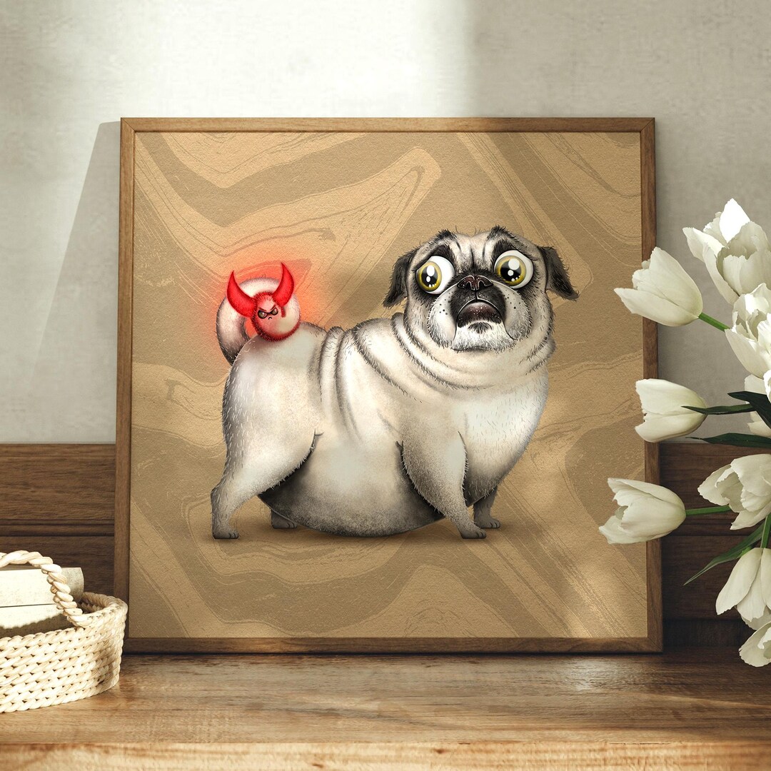 Pugsession | Scared Pug Art Print Poster Gift, Nursery & Kids Room Wall ...