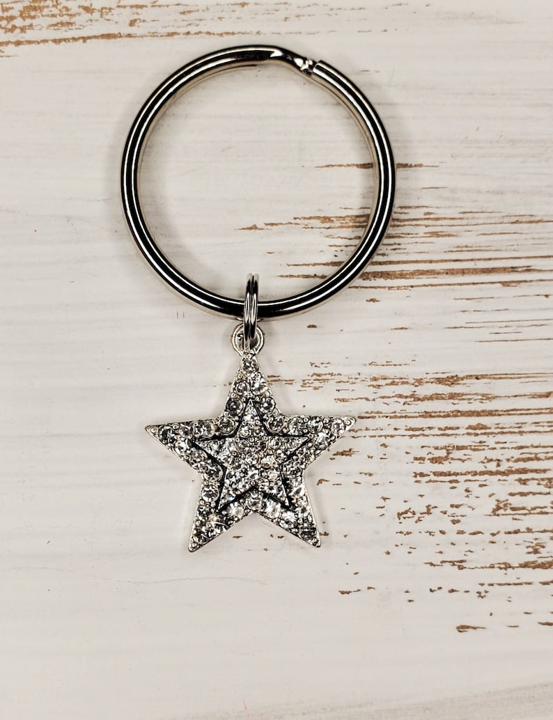 Crystal Star Keychain, Silver Star Keychain, Shooting Star, Rhinestone ...
