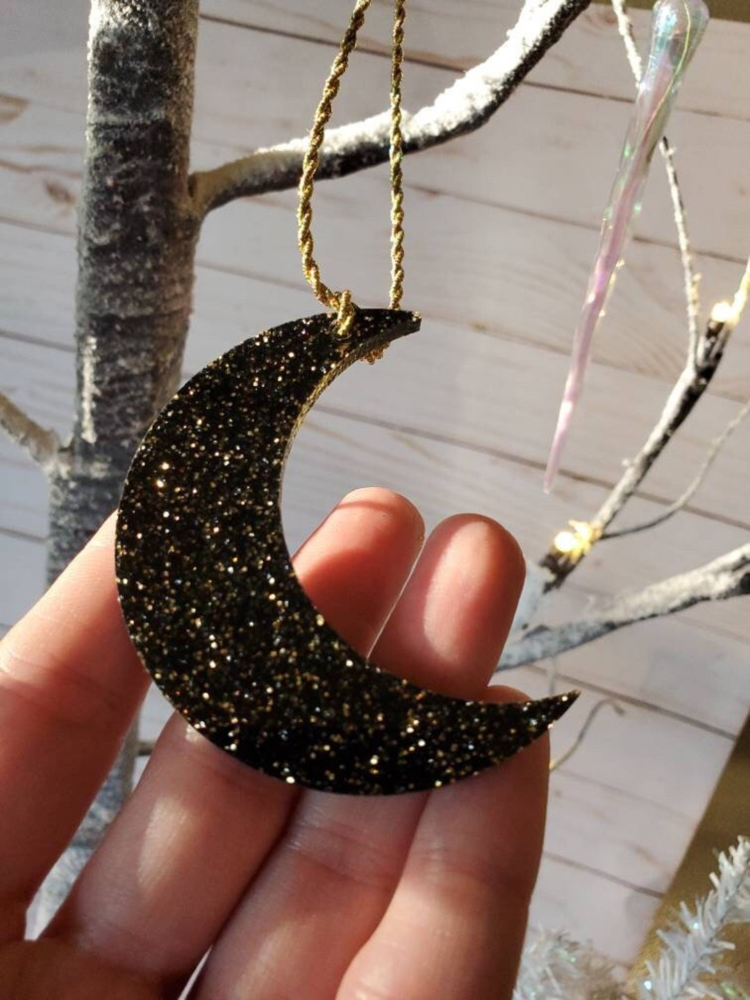 Glitter Moon Ornament, Christmas Moon, Christmas Ornament, Moon ...