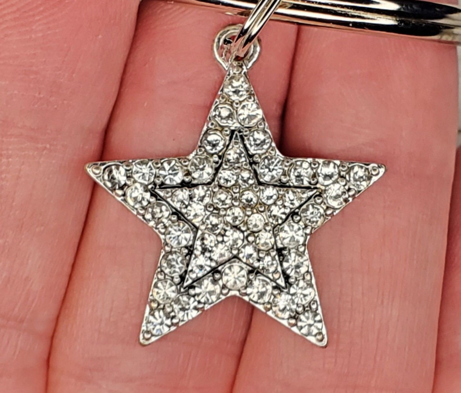 Crystal Star Keychain, Silver Star Keychain, Shooting Star, Rhinestone ...