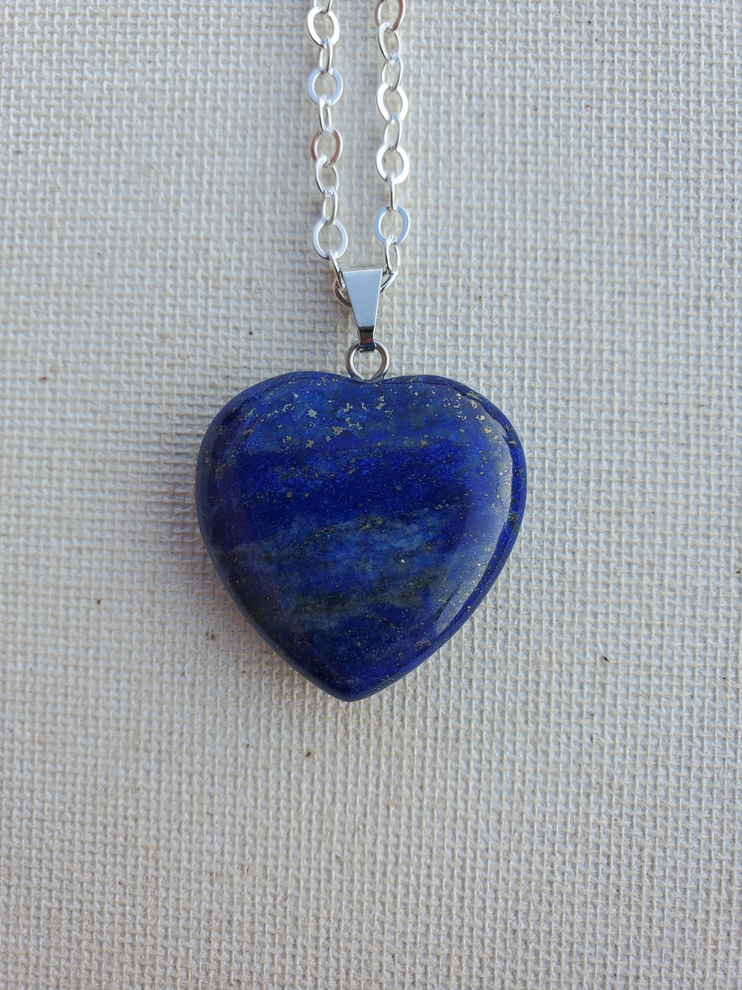 Blue Lapis Heart Necklace, Heart Lapis Necklace, Blue Heart, Silver ...