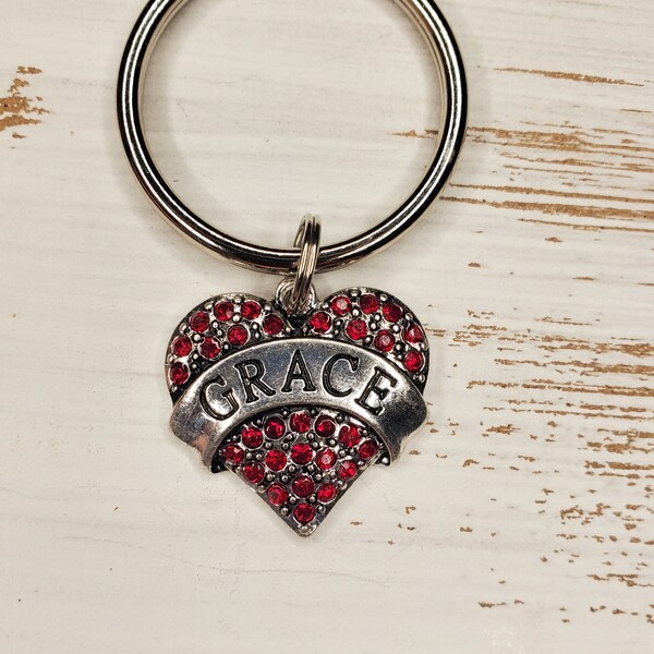 Rhinestone Heart Keychain - Etsy