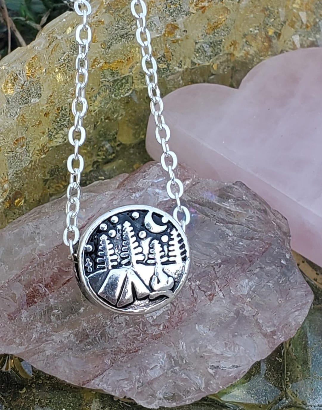 Camping Necklace, Silver Camping Jewelry, Camper Necklace, Camper Gift ...