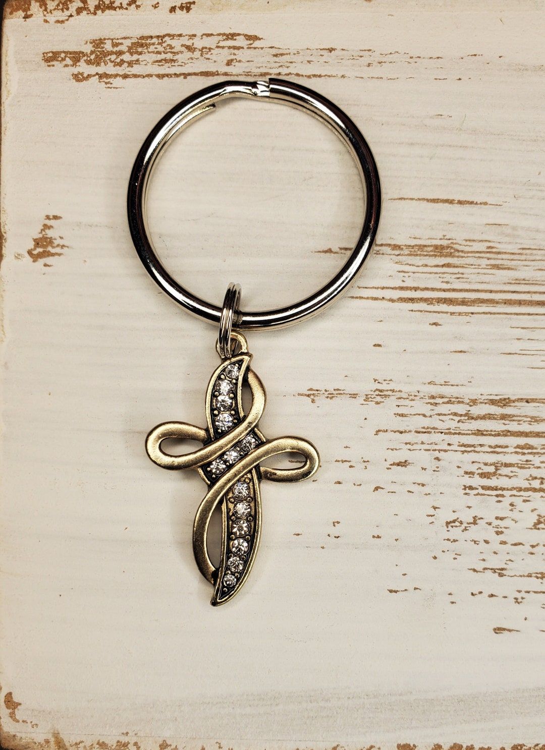 Crystal Cross Keychain, Rhinestone Cross Keychain, Religious Keychain ...