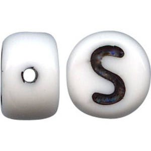 Alphabet Bead - Letter S - White/black - Porcelain Beads - Czech Glass ...