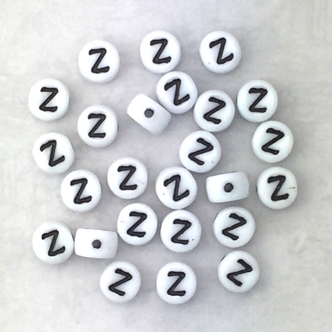 Letter Z Alphabet Bead - White/black Porcelain Beads - Czech Glass Bead ...