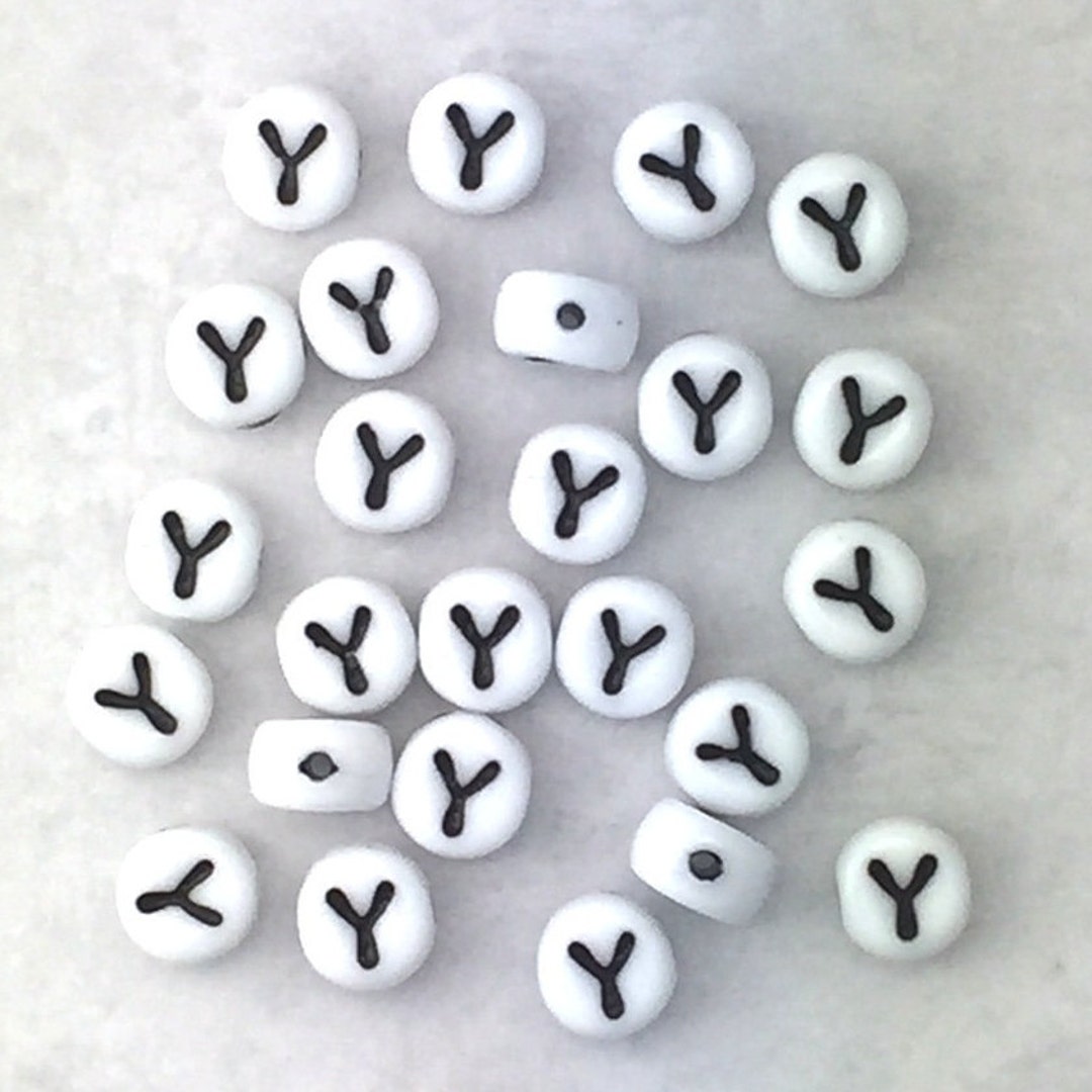 Alphabet Bead - Letter Y - White/black - Porcelain Beads - Czech Glass ...