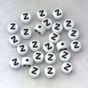 Letter Z Alphabet Bead - White/black Porcelain Beads - Czech Glass Bead ...
