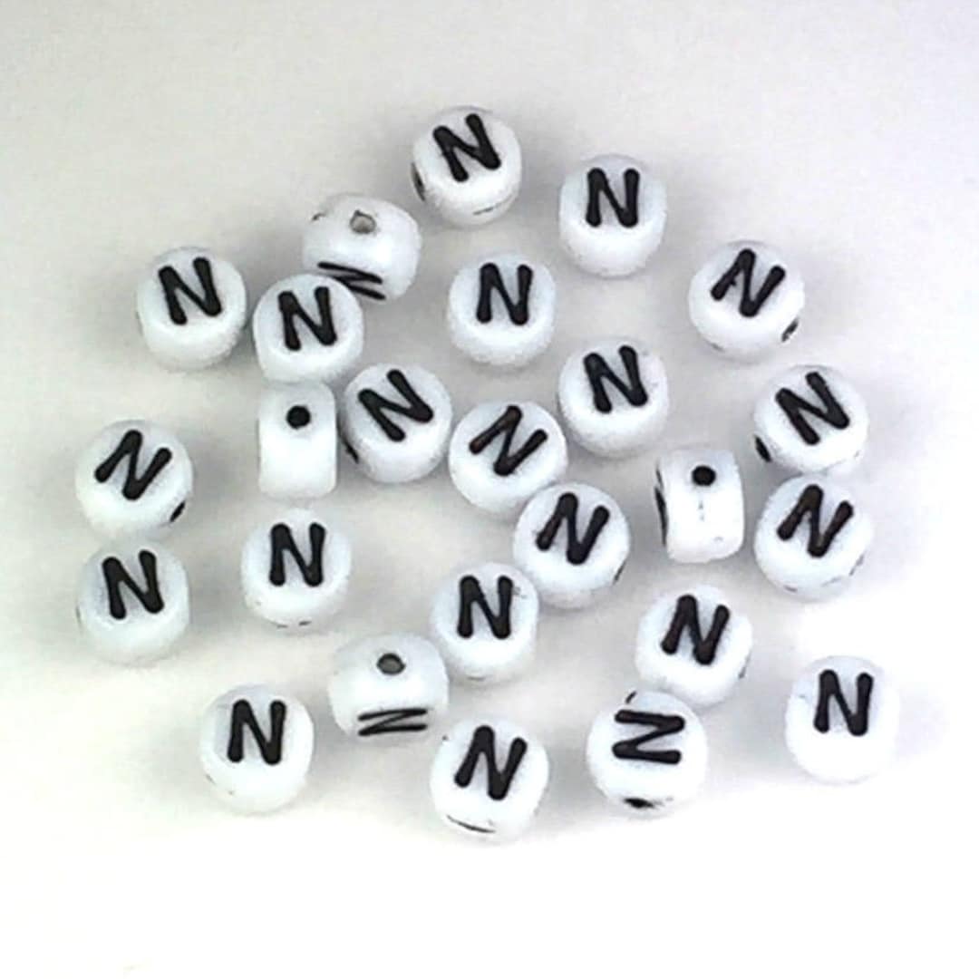 Letter N Alphabet Bead - White/black - Porcelain Beads - Czech Glass ...