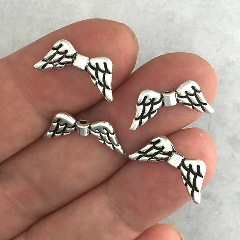 12 Pcs Antique Silver Wing Beads 18mm Silver Wings Pewter - Etsy