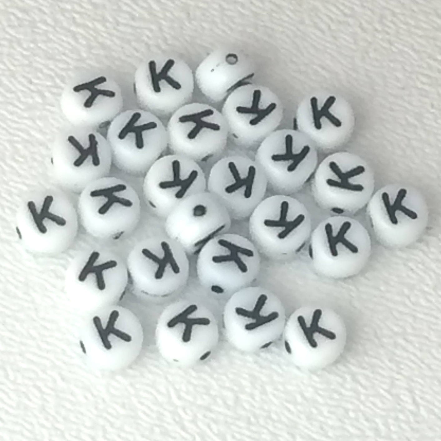 Letter K Porcelain Alphabet Beads - 6mm White and Black Czech Glass ...