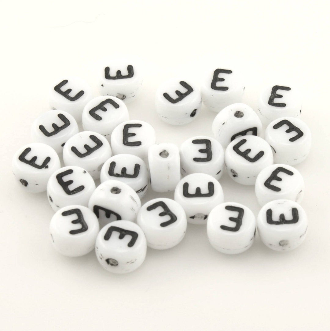 Letter E Alphabet Bead - White/black - Porcelain Beads - Czech Glass ...