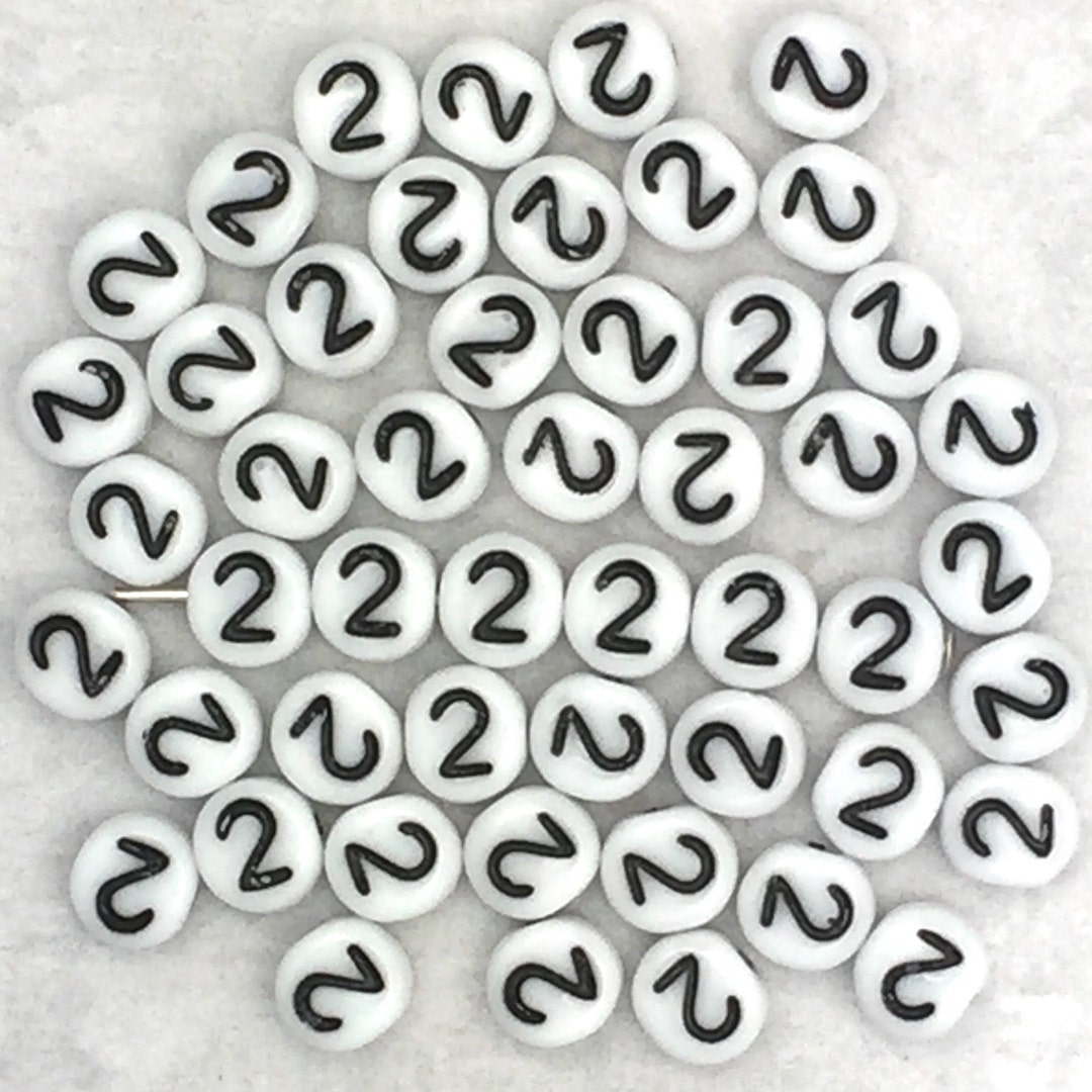 Number 2 Bead - White/black Porcelain Beads - 6mm Czech Glass Bead ...