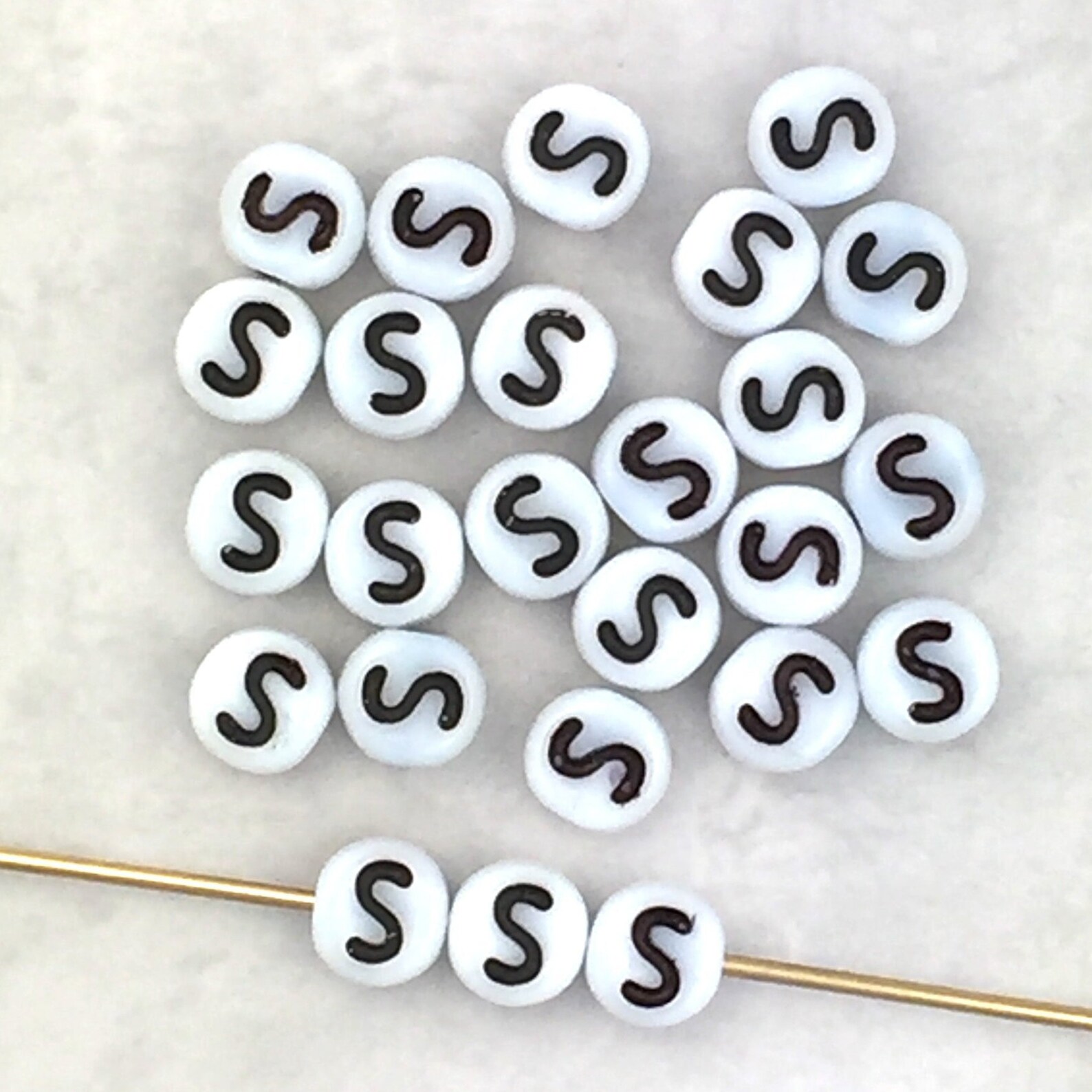 Alphabet Bead Letter S White/black Porcelain Beads - Etsy