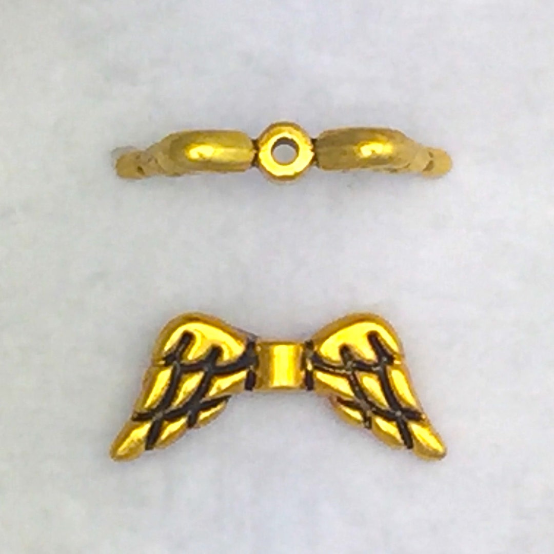 12 Pcs - Antique Gold Wing Beads - Gold Wings Pewter Bead - Angel Wings ...