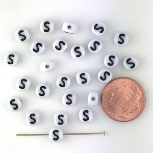 Alphabet Bead - Letter S - White/black - Porcelain Beads - Czech Glass ...