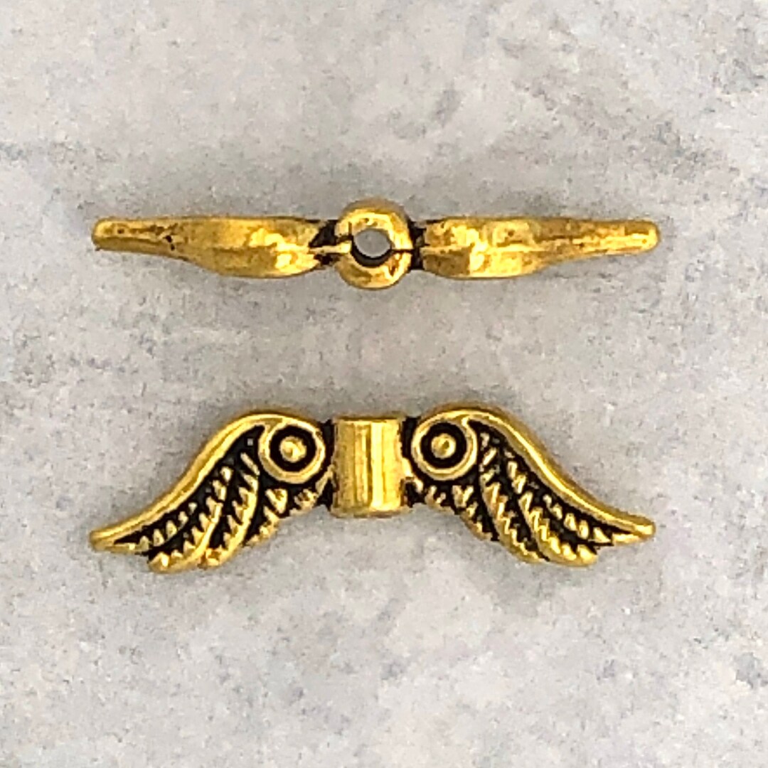 Antique Gold Angel Wing Beads, 6.5x23mm, Double Sided Spacer Bead (12 ...