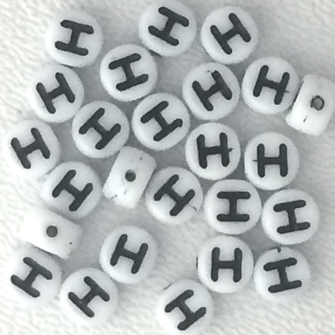 Letter H White Porcelain Alphabet Beads, 6mm Czech Glass Bead (25/50 ...