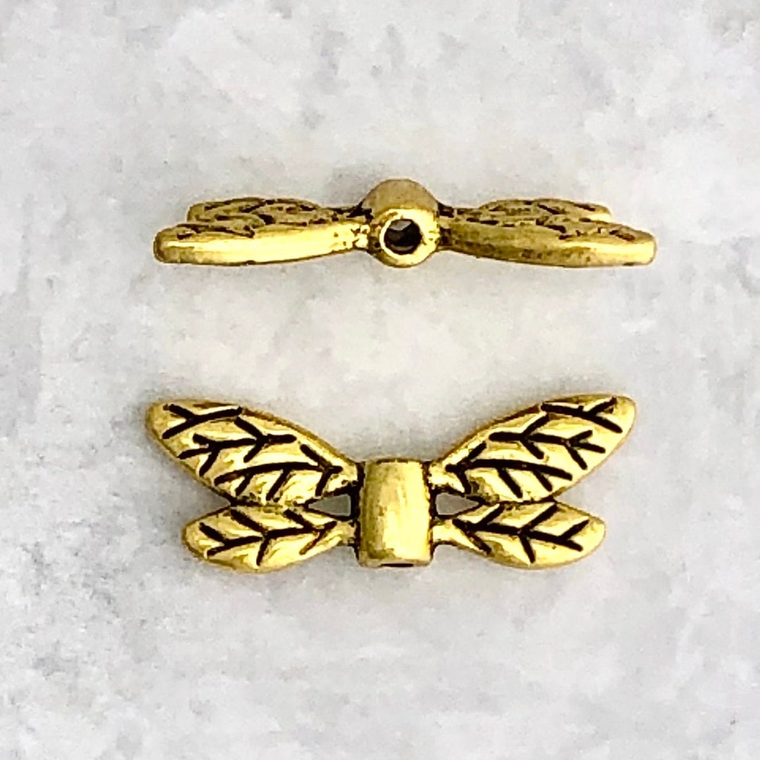 12 or 24 Pcs • Dragonfly Wing Bead (8x22mm) • Antique Gold Dragonfly ...