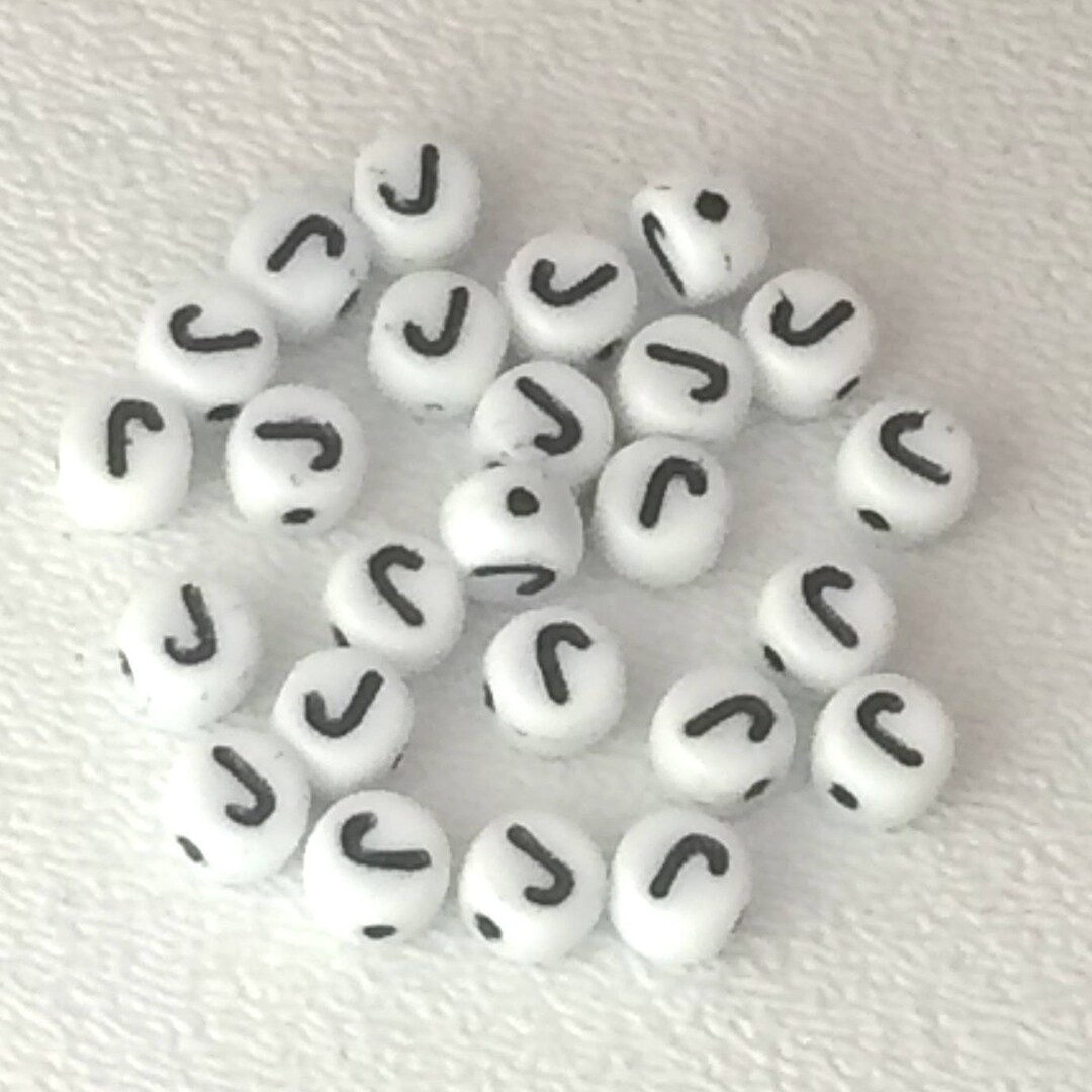 Alphabet Bead - Letter J - White/black - Porcelain Beads - Czech Glass ...