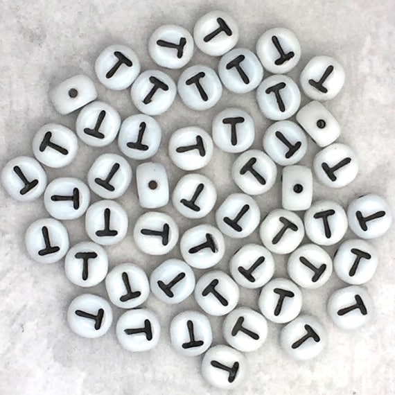 Letter T Alphabet Bead White/black Porcelain Beads Czech | Etsy