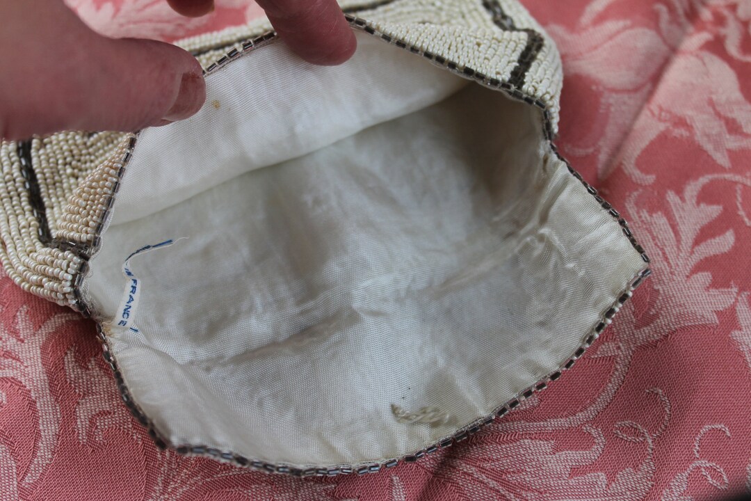 French 1920s Bag, Art Deco Ladies Cream/silver Beaded Evening Bag ...