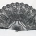 Large Victorian Black Silk & Lace Hand Fan, Antique 1890s Carved Wood ...