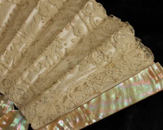 Victorian Lace Fan, Mother of Pearl Hand Fan, Lace Over Satin Fan ...