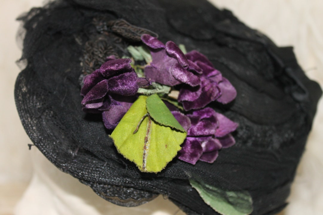 Edwardian Black Bonnet, Victorian Gothic/steampunk Black & Purple ...