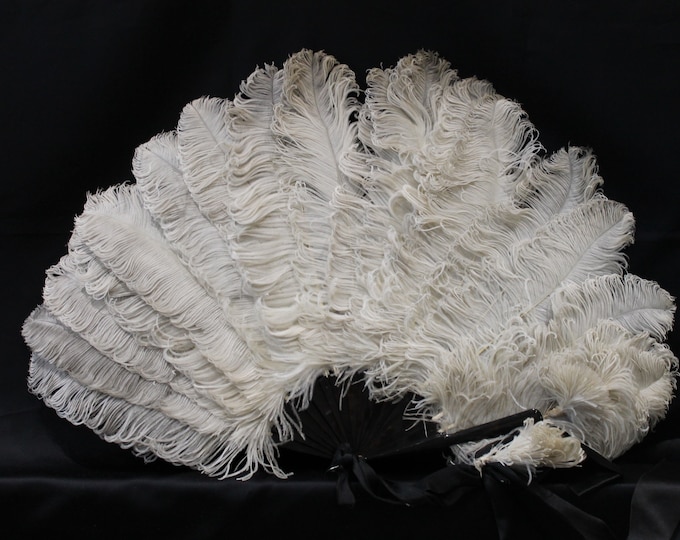Art Nouveau Large White Feather Fan, Antique Ostrich Feather ...
