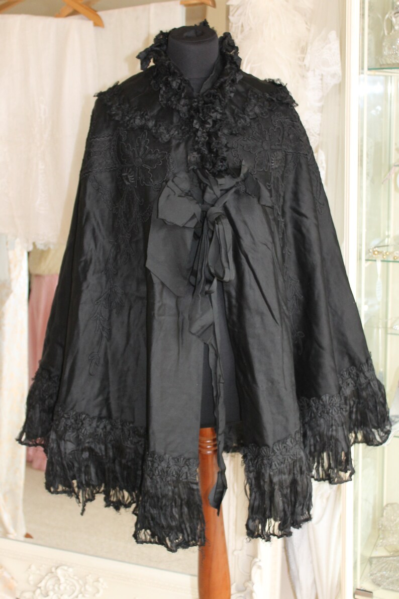 Victorian Black Satin Embroidered Ladies Mourning Cape - Etsy