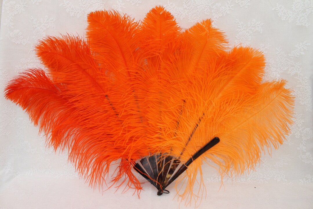 1920's Bright Orange Ostrich Feather Fan, Art Deco Debutante Style ...