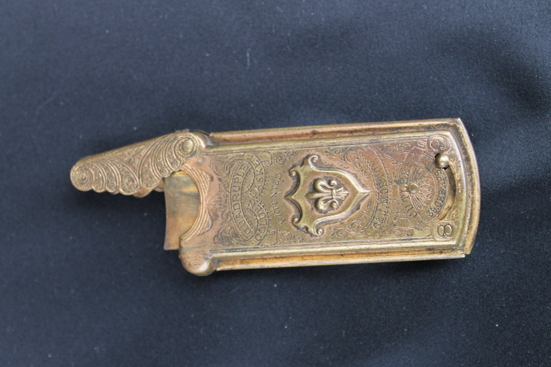 Quadruple Golden Casket Brass Needle Case, Mid Victorian Needle Case ...