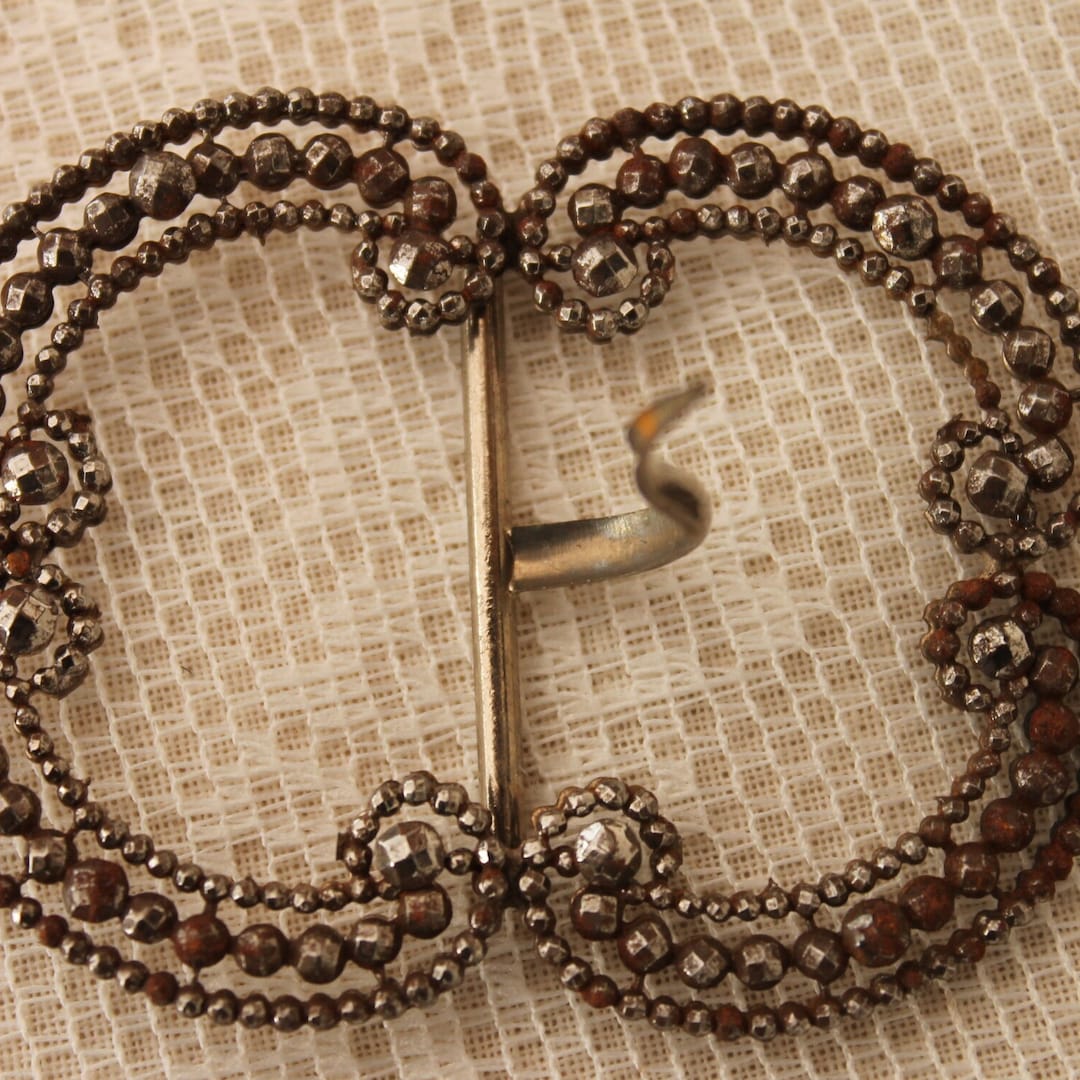 Victorian or Edwardian Silver Cut Steel Buckle, Fancy Pronged Belt ...