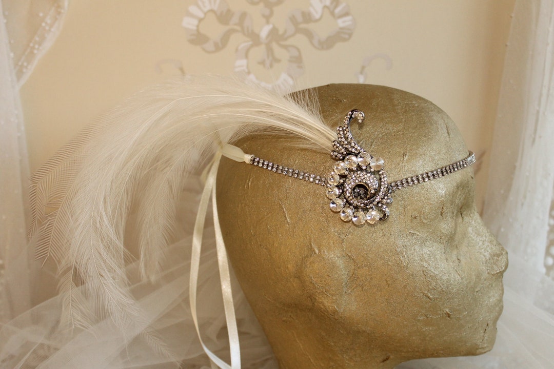 Art Deco Style Wedding Tiara, 1920s Feather Diamante Headband, Great ...