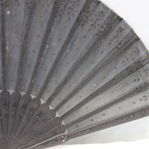 Victorian Black Fan, Carved Wood & Sequined Silk Folding Hand Fan ...