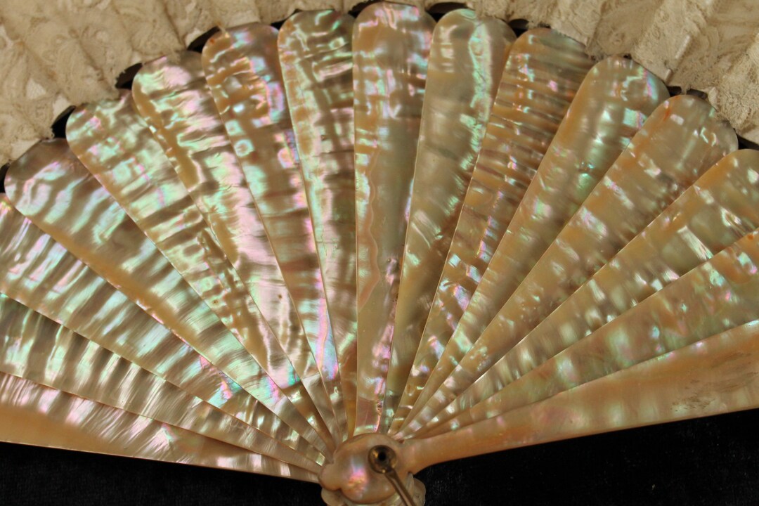 Victorian Lace Fan Mother of Pearl Hand Fan Lace Over Satin - Etsy