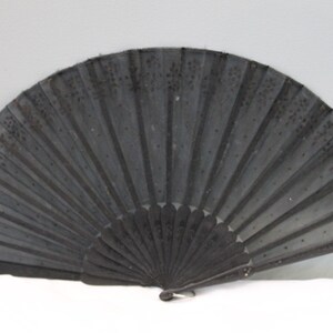 Victorian Black Fan, Carved Wood & Sequined Silk Folding Hand Fan ...