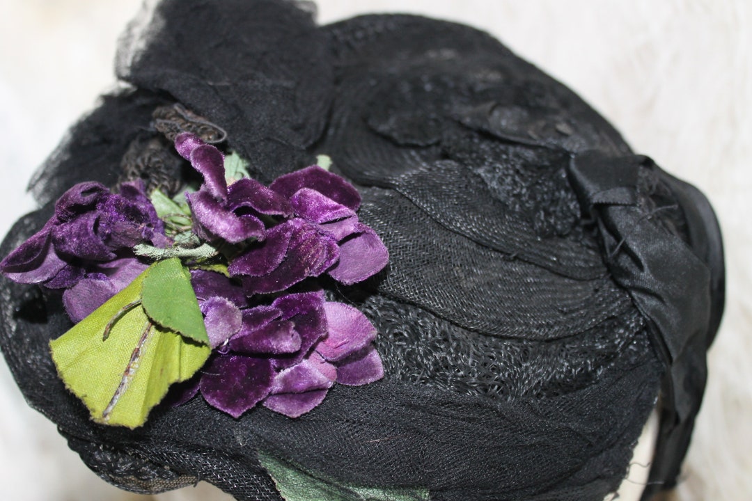 Reserved. Victorian Gothic/steampunk Black & Purple Mourning Bonnet ...