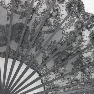 Large Victorian Black Silk & Lace Hand Fan, Antique 1890s Carved Wood ...