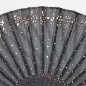 Victorian Black Fan, Carved Wood & Sequined Silk Folding Hand Fan ...