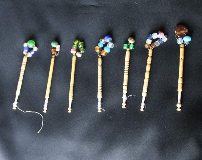7 Victorian Lace Making Bobbins, Dark Cream Bovine Bone Antique Bobbins ...